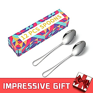 Teaspoons silverware, 12 pcs Stainless Steel Silverware Spoon Only, 6.7 inch Soup Spoon, Home Kitchen Essential Cutlery Utensils for Outdoor Camping BBQ