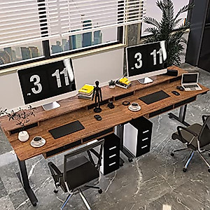 ExaDesk Electric Standing Desk with 4 Drawers, 55 x 30 Inches Adjustable Desk with Storage Shelf, Stand Up Desk for Home and Office, Rustic Brown Top/Black Frame