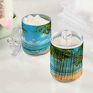 xigua Sea Beach Qtip Holder 2 Pack, 14 oz Apothecary Jars Bathroom Vanity Organizer Canister for Qtips,Cotton Swabs,Cotton Balls,Cosmetic Pads,Flossers,Bath Salts