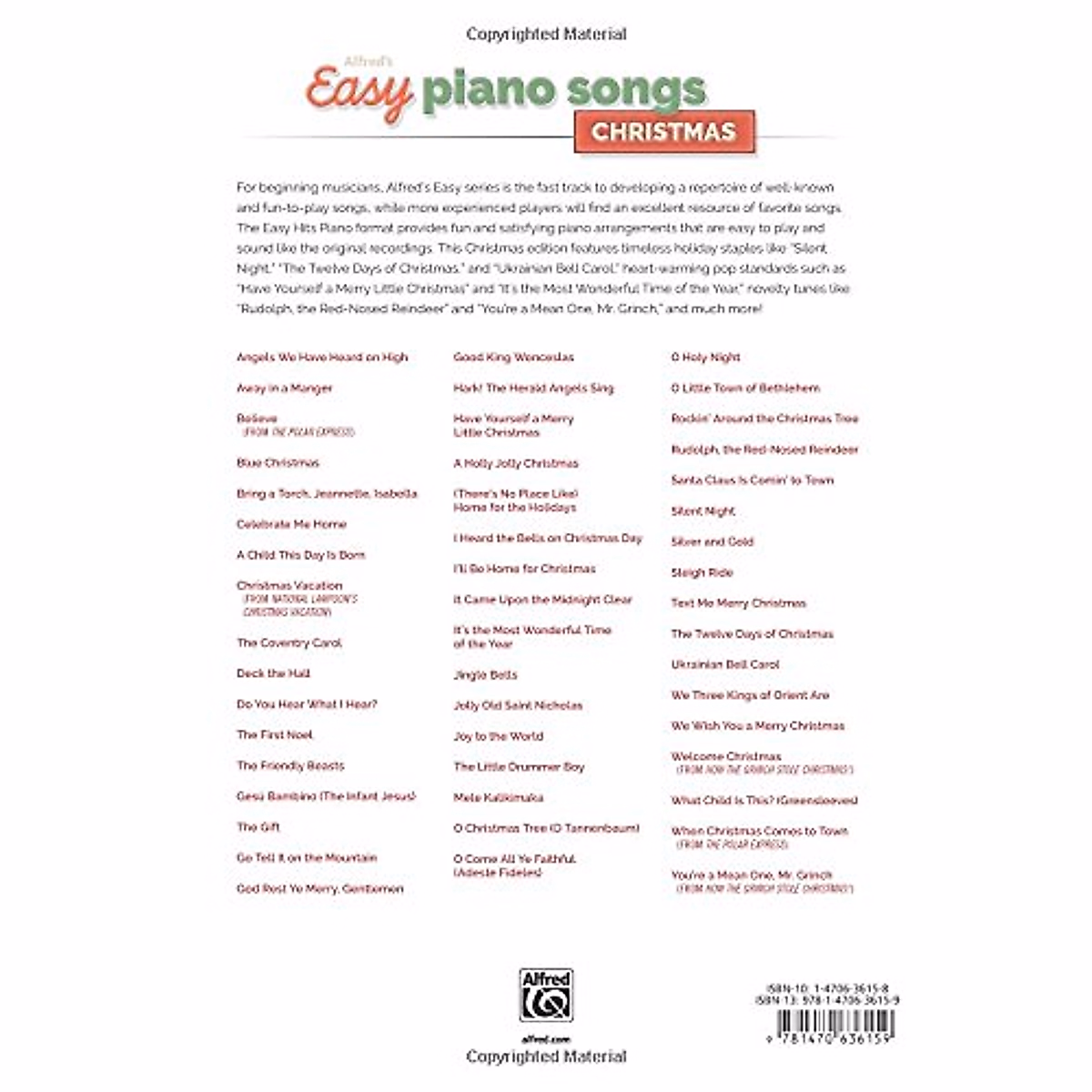 Alfred's Easy Piano Songs -- Christmas: 50 Christmas Favorites