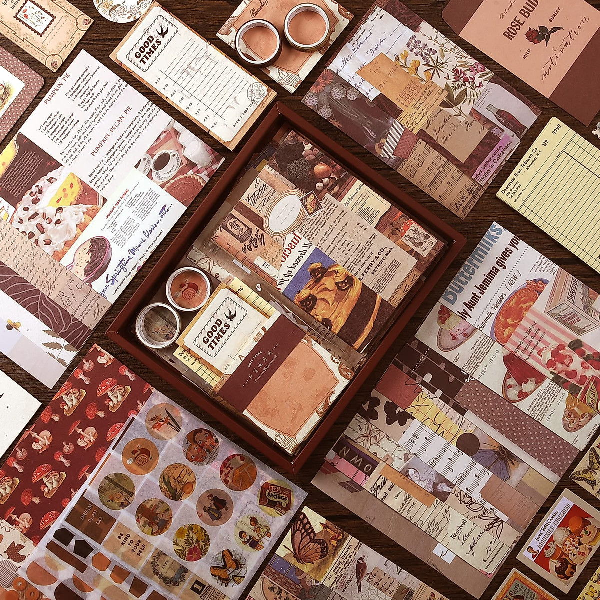 Scrapbooking Supplies Kit, 351pcs Bullet Junk Journal Kit with Journaling Supplies, Vintage Aesthetic Scrapbook Paper A6 Grid Notebook, Scrapbook Kit, Craft DIY Gift for Adult Teen Girl Kid Women