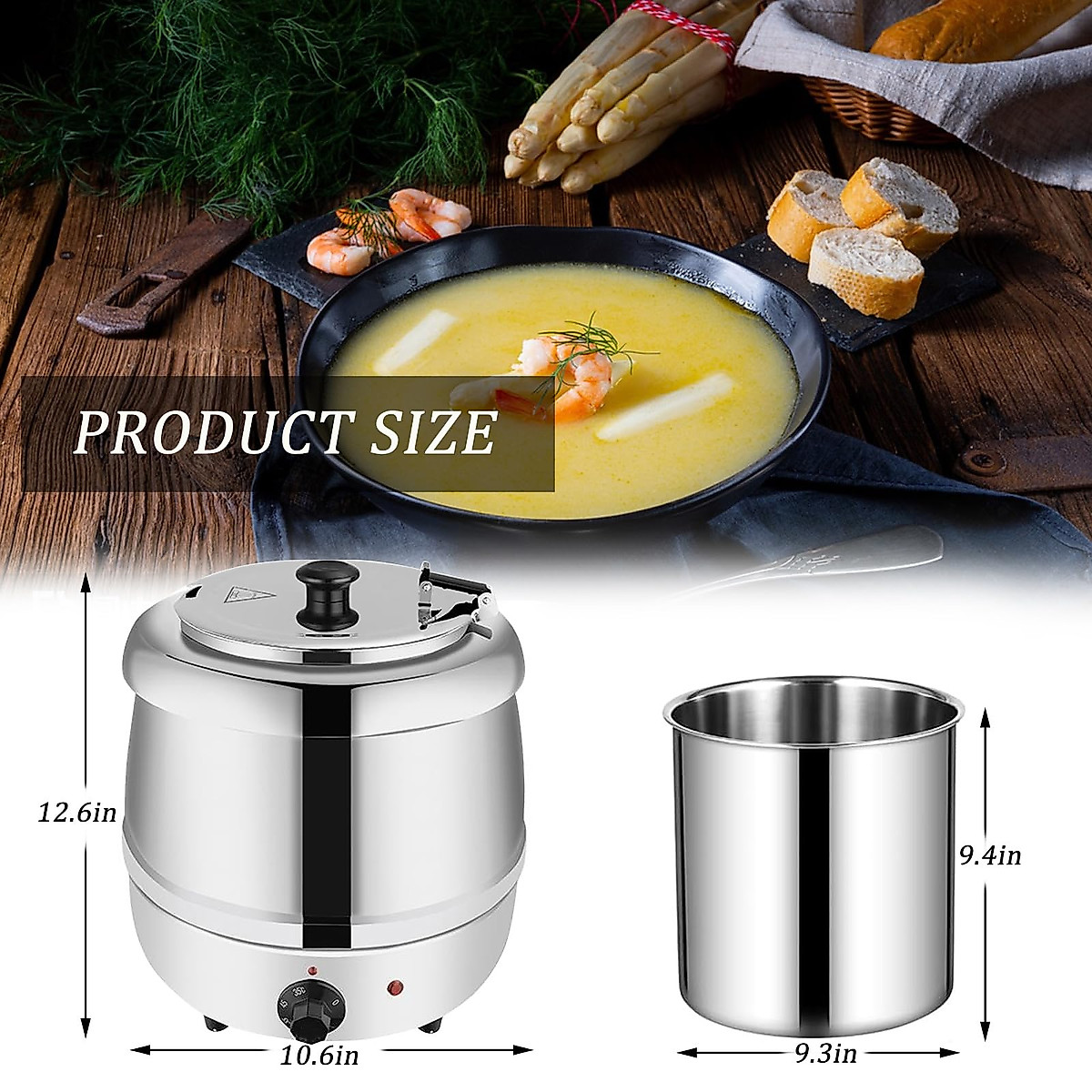 Commercial Soup Kettle Warmer, Stainless Steel 11 Qt Countertop Food Kettle Warmer