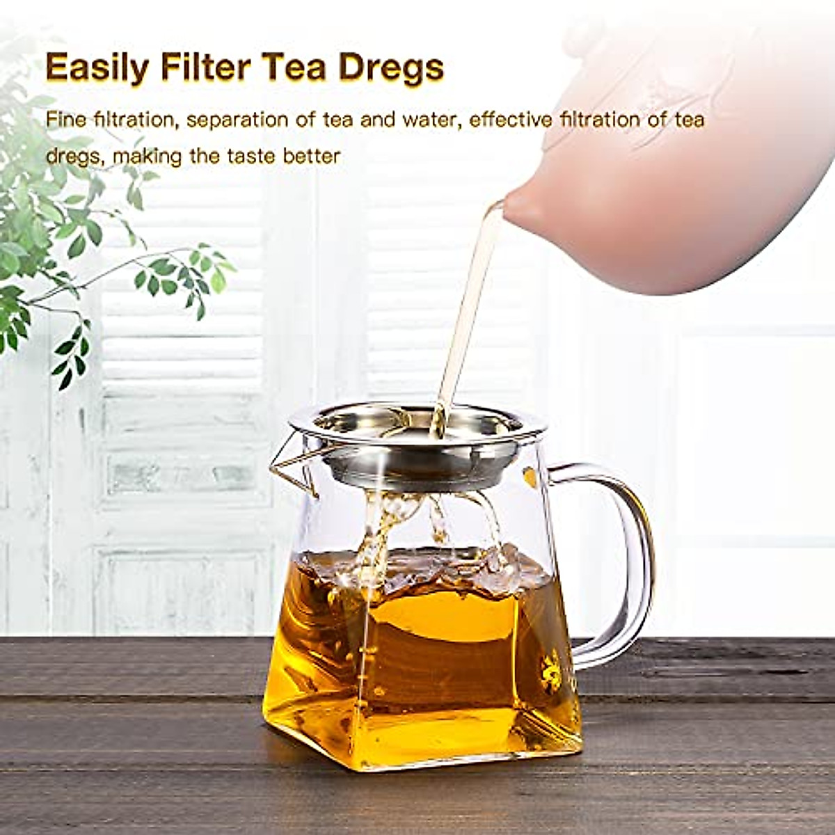 12 oz Pitcher Glass Tea Pitcher Small Glass Pitcher High Temperature Resistant Clear Glass Tea Cup Chinese Kungfu Teaset 350ml Fair Cups with Handle Cha Hai Gong Dao Bei Gongfu Teaware Drinkware