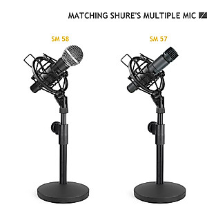 Desk Microphone Stand, Adjustable Table Mic Stand with Shock Mount Holder for Shure SM58-LC SM57-LC Cardioid Dynamic Microphone by Frgyee