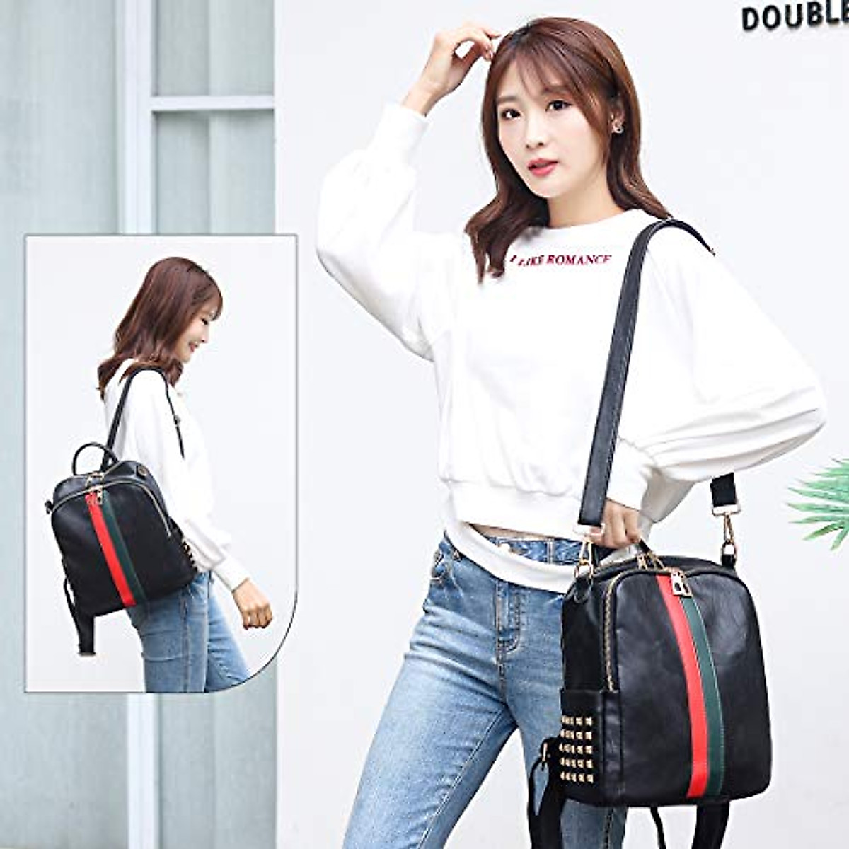 Mynos Fashion Backpack Bag Purse For Women Leather Mini Rucksack Zipper Travel Daypack Ladies Shoulder Bag Tote (B-Medium Black)