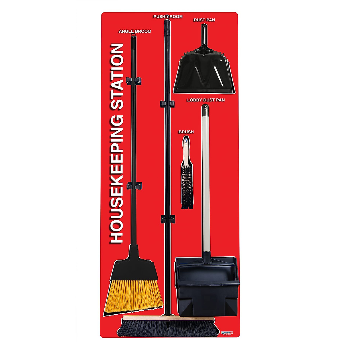 5S Housekeeping Shadow Board Broom Station RED (with Broom Kit)