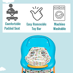 Dream On Me Go-Getter Baby Walker and Walk Behind Walker, Adjustable Seat Height, Comfortable Padded Seat, Easy to Fold, Pack and Store, Detachable Fun Tray, Orange