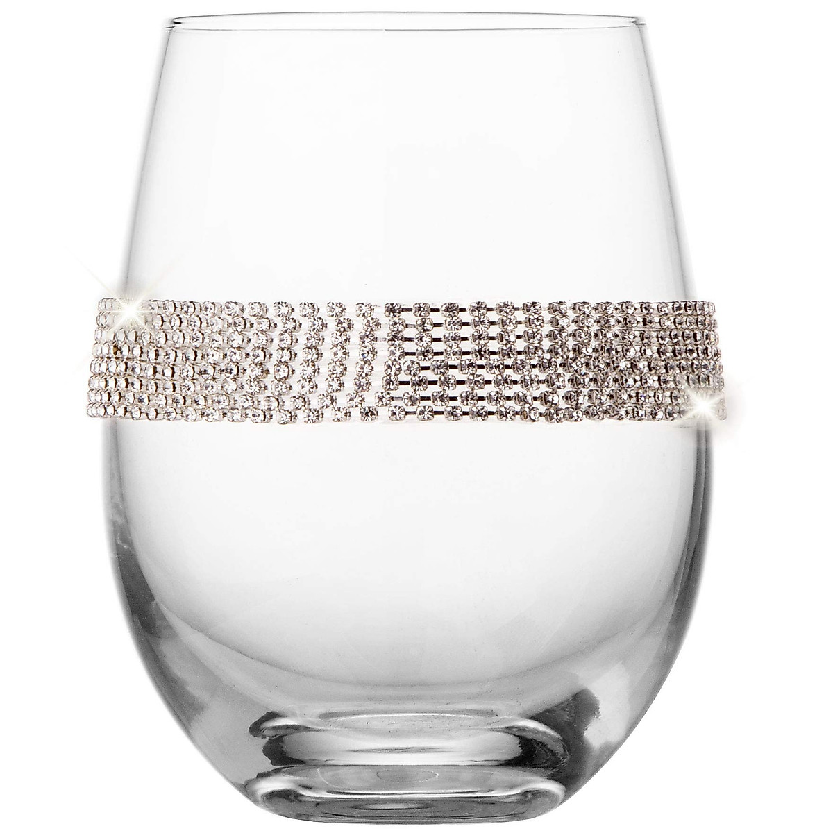 Cheer Collection Berkware Set of 6 Luxurious Stemless Wine Glasses with Sparkling Diamond Studded Design (Silver)