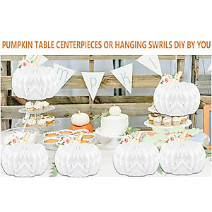 Fall Honeycomb Pumpkin Centerpiece for Table,Little Pumpkin Baby Shower Decorations for Girl Boy,10 Inch Paper Hanging Pumpkin Decorations for Thanksgiving Halloween,W A Little Pumpkin is On Her Way