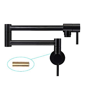KWODE Matte Black Pot Filler Faucet Wall Mount Commercial Kitchen Sink Faucet Double Joints Folding Stretchable Swing Arm with Single Hole 2 Handles Brass