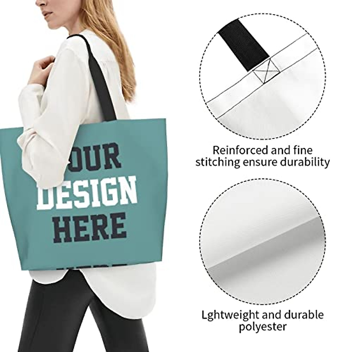 Custom Tote Bag Personalized Shoulder Bags Add Your Photo Image Custom Handbag For Women Teacher for Travel Business Shopping Personalized Gifts