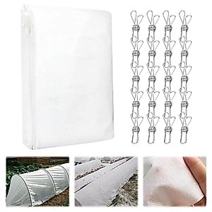 10 X 30FT Plant Covers Freeze Protection, White Nonwoven Fabric Frost Blankets for Outdoor Plants with 20Pcs Stainless Steel Clips, Plant Covers for Winter Greenhouse Frost Sun Shade Protection