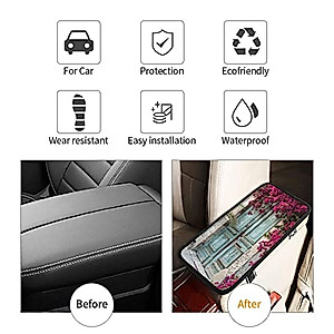 Evealyn Vintage Blue Wood Car Center Console Armrest Cover Car Handrail Box Cushion Handrail Box Armrest Cushion Middle Consoles Protector for Most Car