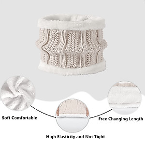 Women Winter Hat Gloves Scarf Set Beanie Knit Warm Neck Scarves Touchscreen Glove Fleece Lined Cold Weather 3 Pack Warmer Wool Cap with Pom Beige Woman Unisex Adult Ladies Para Mujer Gorros