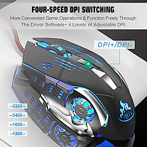 Jeercor Wired Gaming Mouse for Gaming and Daily DPI Four Gears Adjusted to 3200 Ergonomic Mouse with Comfortable Handle Suitable for PC Laptop and Windows Multifunctional (Black)