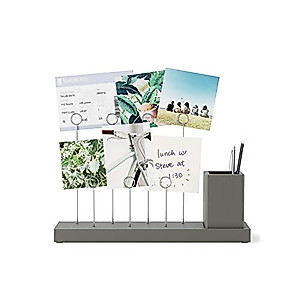 Umbra Gala Photo Display, Multi Gallery for 7 Images Plus Planter/Pen Holder, Desk Picture Frame, W31×D21×H8cm, Gray