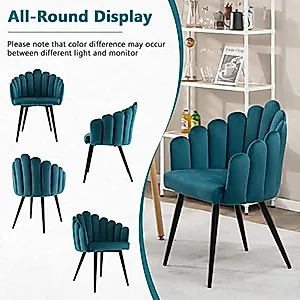 Giantex Modern Mid-Century Dining Chair - Cute Velvet Armchair with 16” High Back, 330lb Capacity, Accent Upholstered Arm Dining Chairs for Bedroom, Living Room, Small Space, Teal Blue