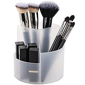 LoveBB 3 Slot Makeup Brush Organizer Holder - Plastic Cosmetics Brushes Pen/Pencil Storage Cup for Vanity Desk Countertops, Clear