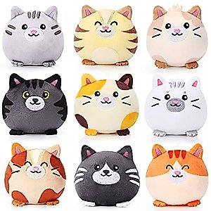 Libima 9 Pcs Mini Plush Cat Stuffed Animals Bulk 3.15 Inch Soft Decompress Kitten Plush Toys Round Cute Plush Cats for Kids Birthday Baby Shower Pet Party Decor Stocking Stuffers Easter Eggs Fillers
