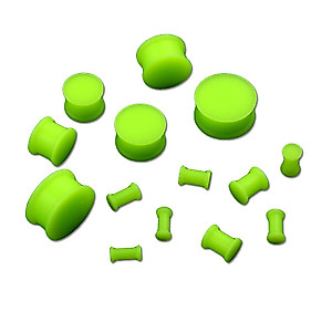 JewelryVolt Pair Neon Green Glow in The Dark Double Flare Flexible Silicone Ear Solid Tunnel Plugs Gauges