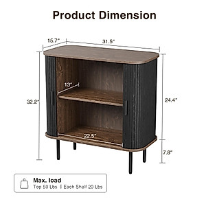 31''W Black Buffet Sideboard Cabinet with Storage, Fluted Storage Cabinet Black with Curvy Edge; Sliding Door Coffee Bar, Accent Cabinet Credenza Console Table for Living, Kitchen, Hallway