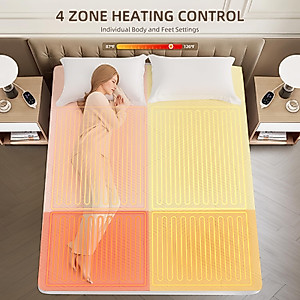 Caperia Multizone Waterproof Heated Mattress Pad, Individual Body & Feet Electric Mattress Bed Warmer 9 Heat Settings, 1-12 Hours Auto Off, Deep Pocket, Fast Heating, Machine Washable King, 78" x 80"