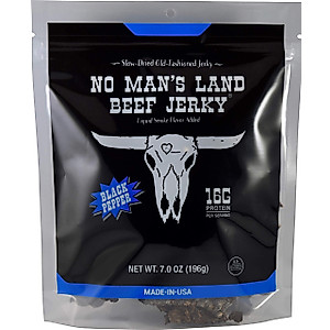 No Man’s Land BLACK PEPPER Beef Jerky High Protein Low Calorie Low Carb Beef Snack 7.0oz Bag