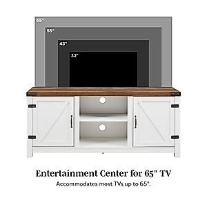 Walker Edison Larae Modern Farmhouse Two-Tone Barn Door Stand for TVs up to 65 Inches, Without Fireplace, Rustic Oak/White