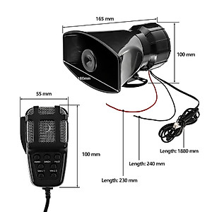AUXMART Car Siren Horn 100W 7 Tone Sound Car Siren Vehicle Horn with Mic PA Speaker System Warning Siren Speaker Amplifier Horn Fit for Cars Vans Trucks Vehicle Motorcycles, 12V