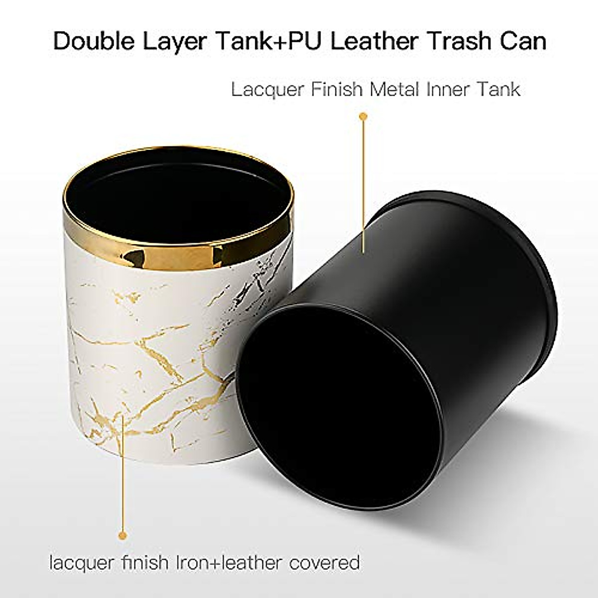 Huaqinglian 2.6Gallon Small Office Trash Can,Bathroom Garbage can,Bedroom Waste Basket Bin Garbage Bag Invisable Trash Bin for Living Room (Black Gold Marble)