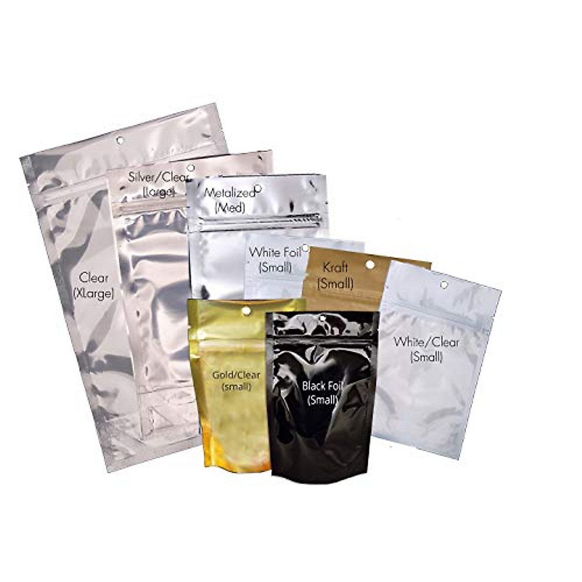 PackFreshUSA: Stand Up Pouch Bags Sample Kit - Professional Flexible Packaging - Resealable - Seal-Top - Heat-Sealable - Hang Hole - Tear Notch -Sample Kit