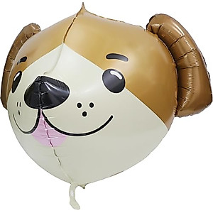 4D Animal Dog Head Shaped Balloons Pet Dog Balloons Doggy Party Supplies Puppy Birthday Decorations Baby Shower Balloon, 4 Pack 22'' Brown Cartoon Dog Aluminum Balloons Dog Head Mylar Foil Balloons