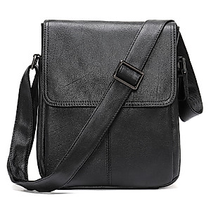 NIUCUNZH Man Purses and Bags, Mens Genuine Leather Messenger & Crossbody Bag with Leather Shoulder Strap Black