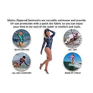 Slipins SurfSkin Minis, Zippered Swimsuit for Women with Long Sleeves and UV Protection, Perfect for Surfing, Diving, Snorkeling, and Other Water Sports, Whale Shark, Small
