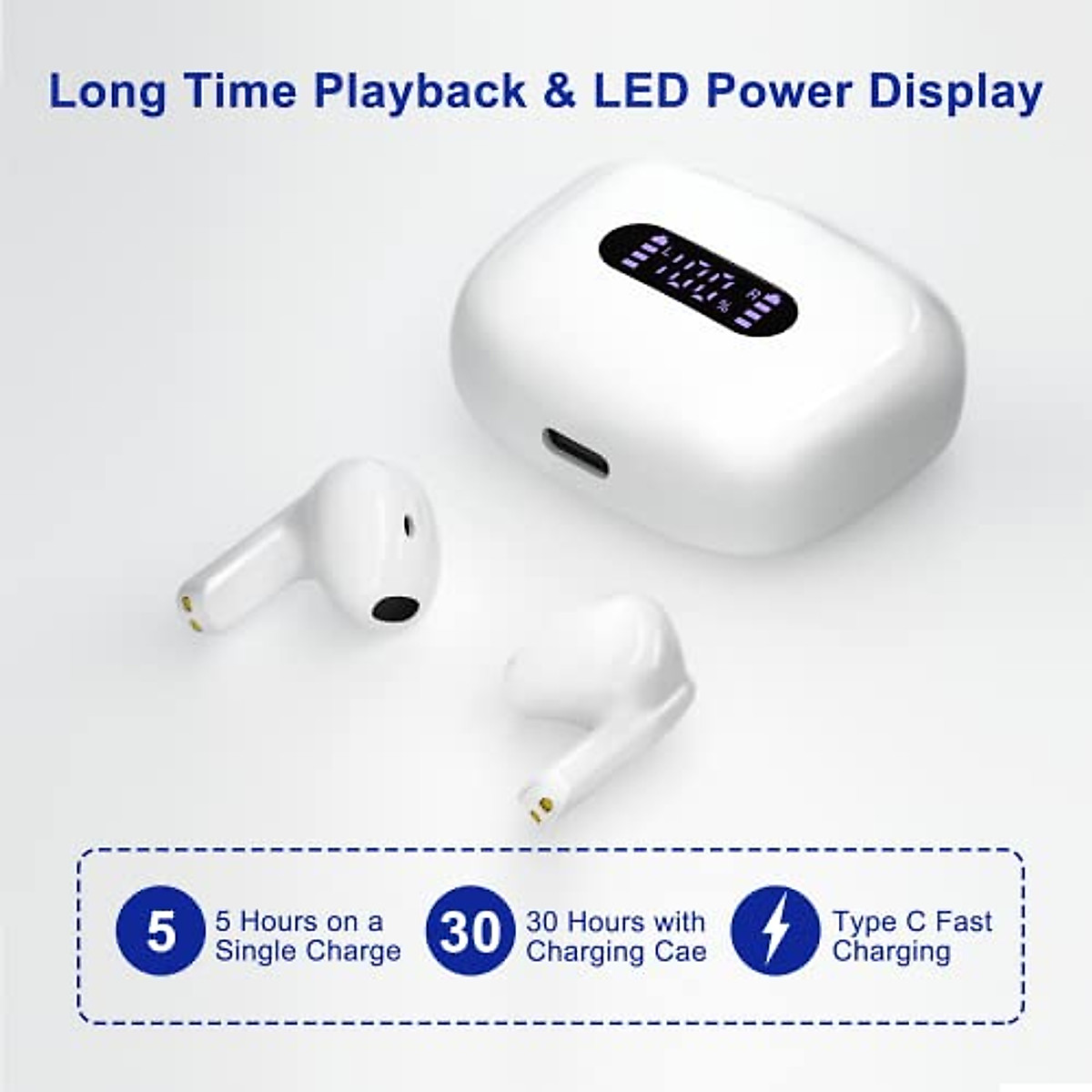 BlokWRX Wireless Earbuds Bluetooth 5.2 Light-Weight HiFi Stereo Headphones with LED Digital Display Mini Charging Case,IPX5 Wateproof Touch Control with Type C Fast Charge for Android iPhone