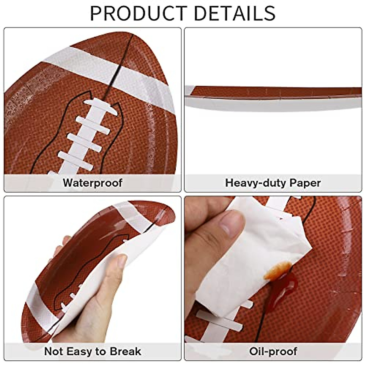 ADXCO 50 Pieces Football Shaped Disposable Paper Plates Football Party Plates Football Party Supplies for Football Theme Party Supplies Sports Game Birthday Decoration, 9.4 x 5.9 Inch