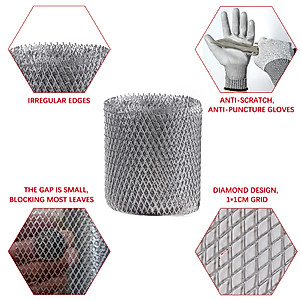 Aluminum Gutter Guard Mesh 5 Inch x 20 Feet with Anti-Scratch Gloves, Roof Gutter Filters Durable Leaf Guards for Gutters Strainer Stop Leaf Blockage Drain Pipe Net Cover (Silver, one Rolls)