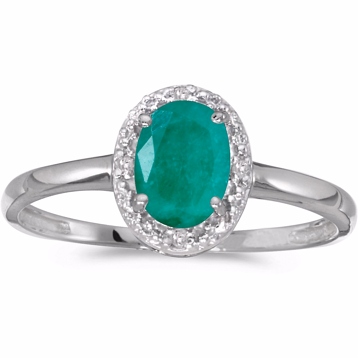 BillyTheTree Jewelry 14k White Gold Oval Emerald And Diamond Ring (Size 5.5)