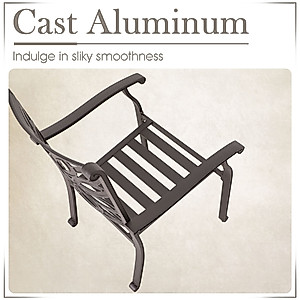 MFSTUDIO Cast Aluminum Retro Design Outdoor Dining Chair Set of 2 with Extra Wide Seat and Cushion, Brown