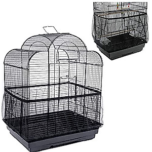 Lemengtree Bird Cage Cover Universal Birdcage Seed Catcher Guard Net Cover, Parrot Nylon Mesh Net Cover, Airy Gauze Birdcage Accessories Mesh Net Cover for Round Square Cages (Black-Mesh Net Cover)