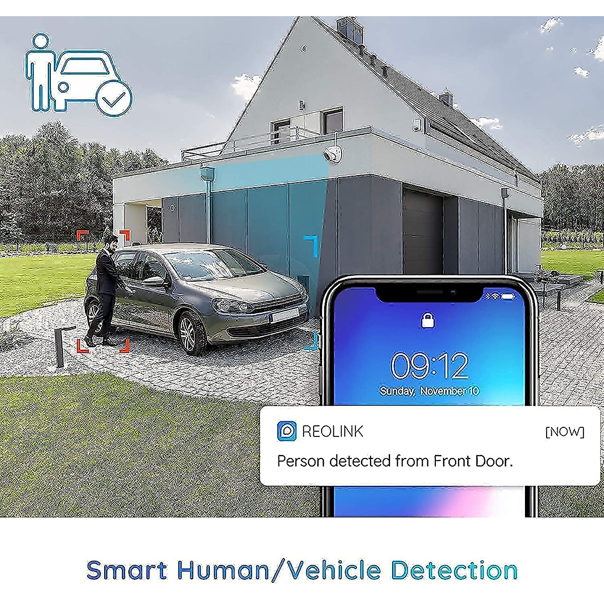 REOLINK 4K PoE Outdoor Security Camera, 3X Optical Zoom, Human/Vehicle Detection, Smart Alerts and Playback,Time Lapse,Work with Google Assistant, 24/7 Audio Recording, RLC-820A Bundle with RLC-822A