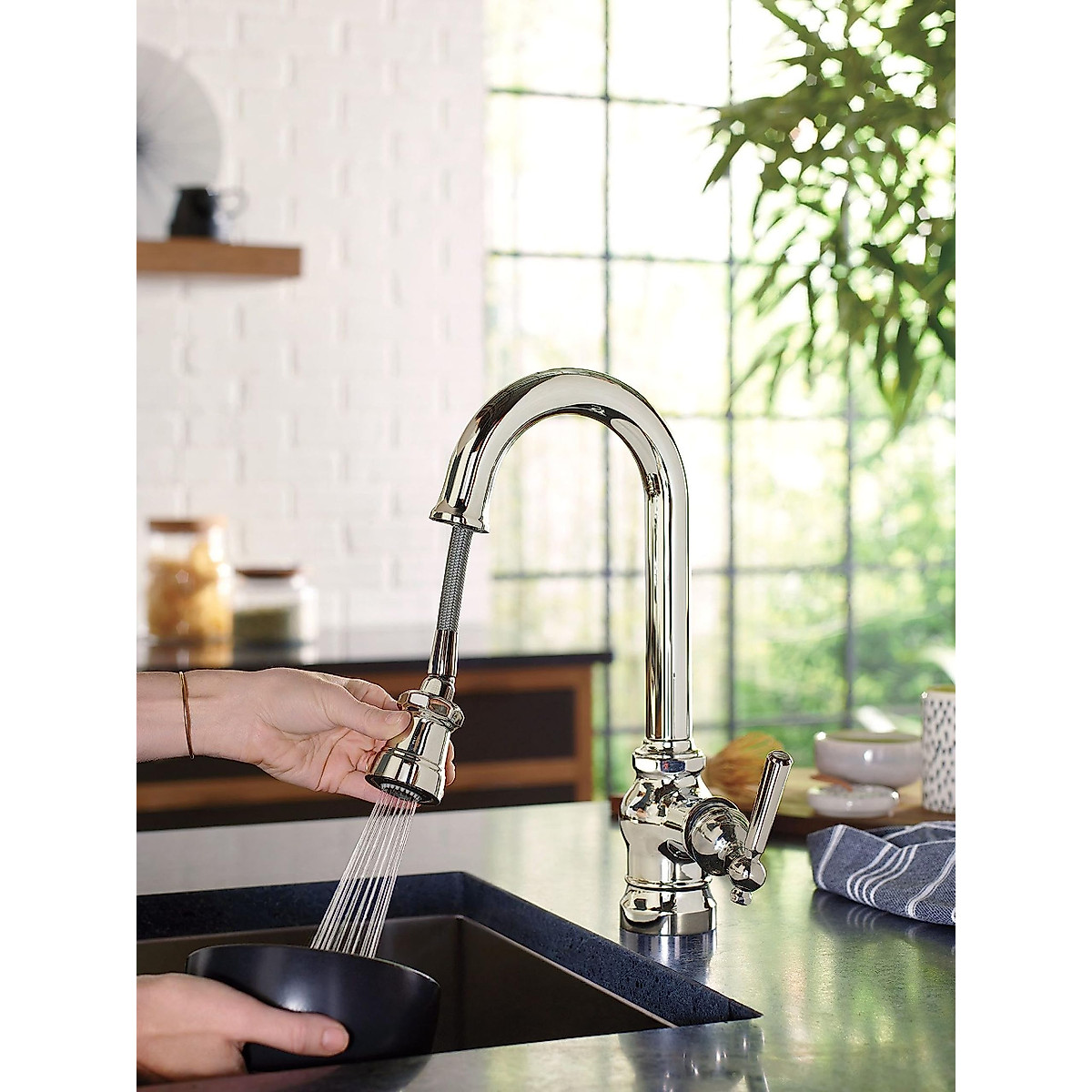 Moen S52003 Paterson One-Handle Pulldown Bar Faucet with Power Clean, Includes Interchangeable Handle, Chrome