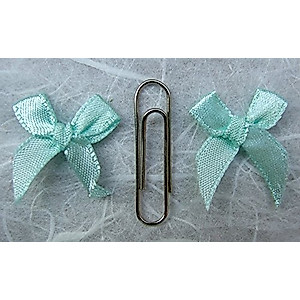 ICRAFY 100 Tiny Satin Ribbon Bows Blue Sea Color Mini Embellishment Craft Artificial Applique Wedding Ribbon Width 7 mm.