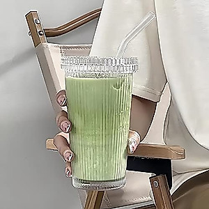 YAHUIPEIUS Glass Tumbler Stripe Glass Cup Coffee Cup With Lid and Straw Drinking Glasses for Water,Iced Coffee,Milk,Tea,Juice (A-Stripe)