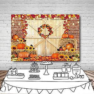 MEHOFOND Thanksgiving Fall Backdrop for Photography Autumn Pumpkin Baby Shower Decorations Thanksgiving Harvest Maple Leaves Sunflower Rustic Wood Background Party Supplies Photobooth Banner 7x5ft