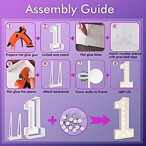 4FT Light Up Numbers Pre-Cut Frame Giant Marquee Numbers 1, Mosaic Numbers for Balloons, First 1st 21st Birthday Anniversary Decorations Party Decor