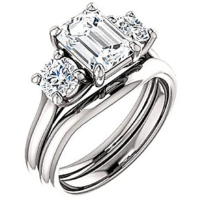 3 Ct Emerald Cut Colorless Moissanite Engagement Ring Set Wedding Bridal Ring Set Solitaire 10K 14K 18K White Gold Sterling Vintage Promise Ring Silver Anniversary Antique Gift