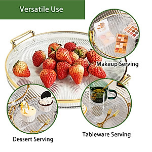 IWANGDS Round Serving Tray with Golden Handles and Golden Rim Border, Decorative Plastic Serving Tray for Living Room, Bathroom, Kitchen | Tray Decor for Party, Coffee Table, Display 10.63" (Amber)