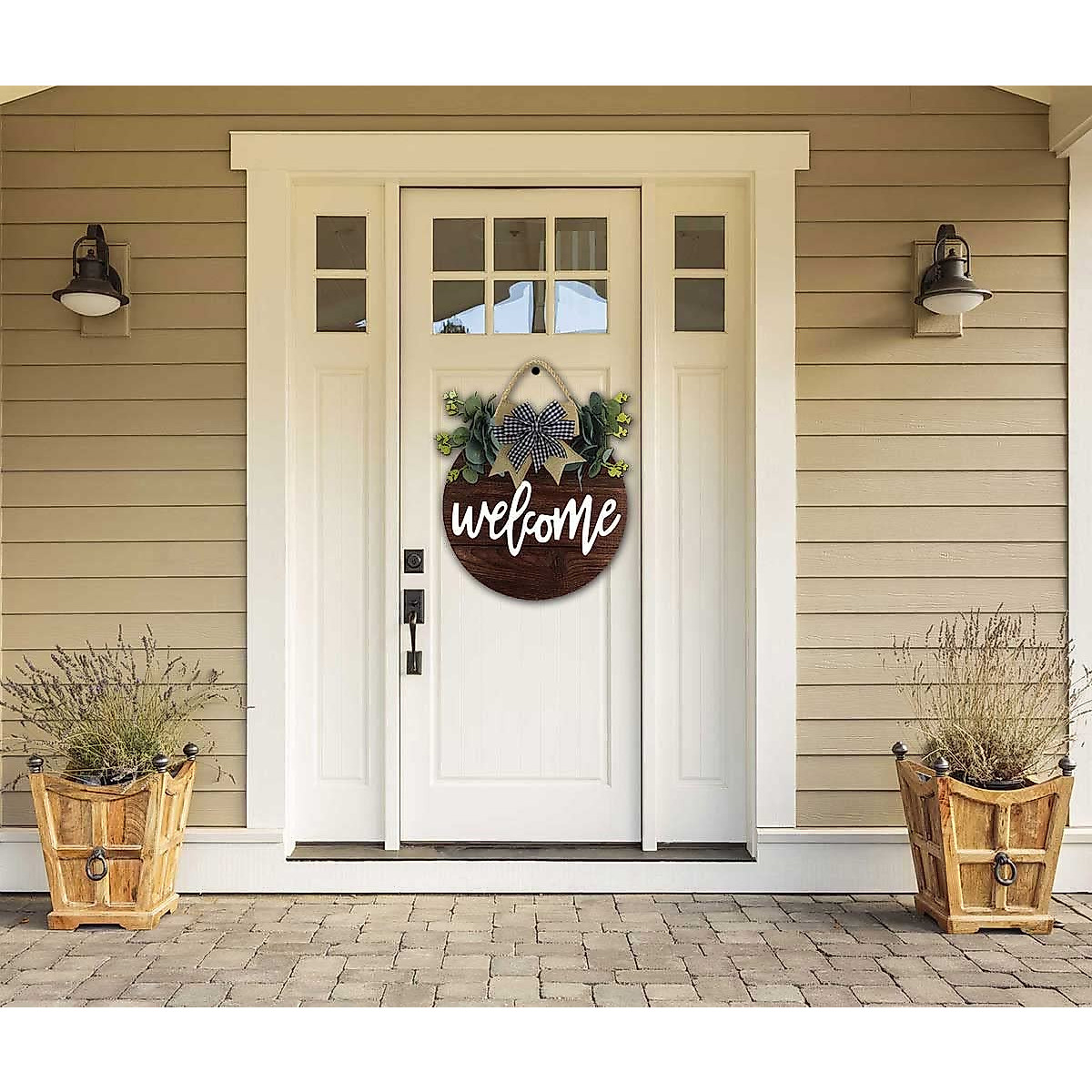 Sokomurg Rustic Round Wood Wreaths Wall Hanging Outdoor, Farmhouse, Porch, Seasonal Welcome Sign Front Door Decoration, for Spring Summer Fall All Seasons Holiday Halloween Christmas 12 In(30 cm)