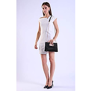 Women Glossy Patent Leather Clutch Cut Out Metal Handle Chain Shoulder Handbag (Grey)